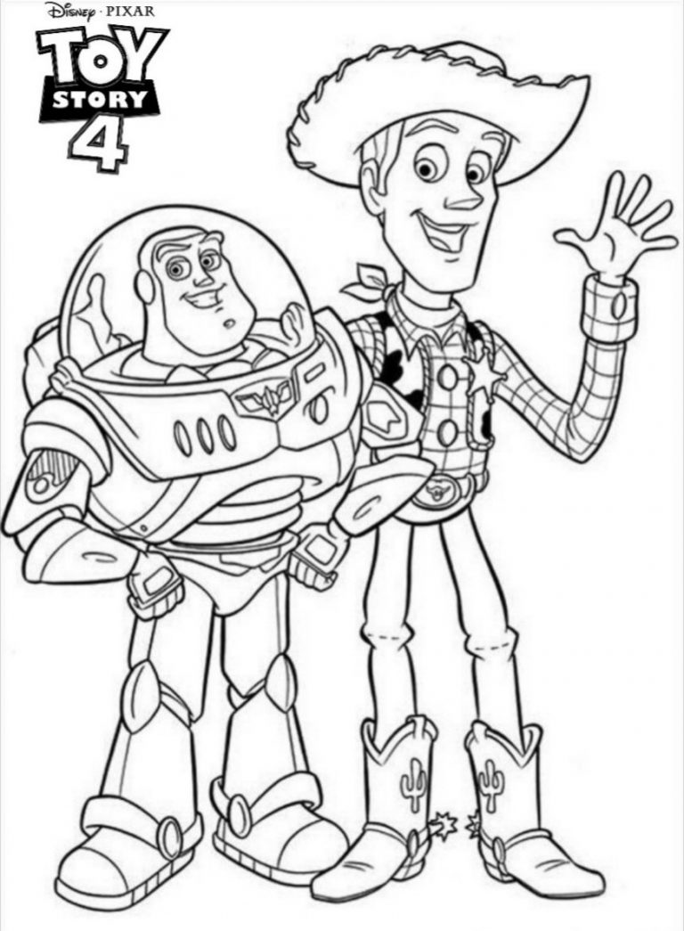 Buzz Lightyear and Sherrif Woody Toy Story 4 Coloring Pages | BubaKids.com
