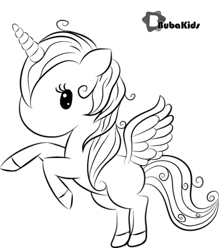 Cute Unicorn coloring page | Free Printable Coloring Pages | BubaKids.com