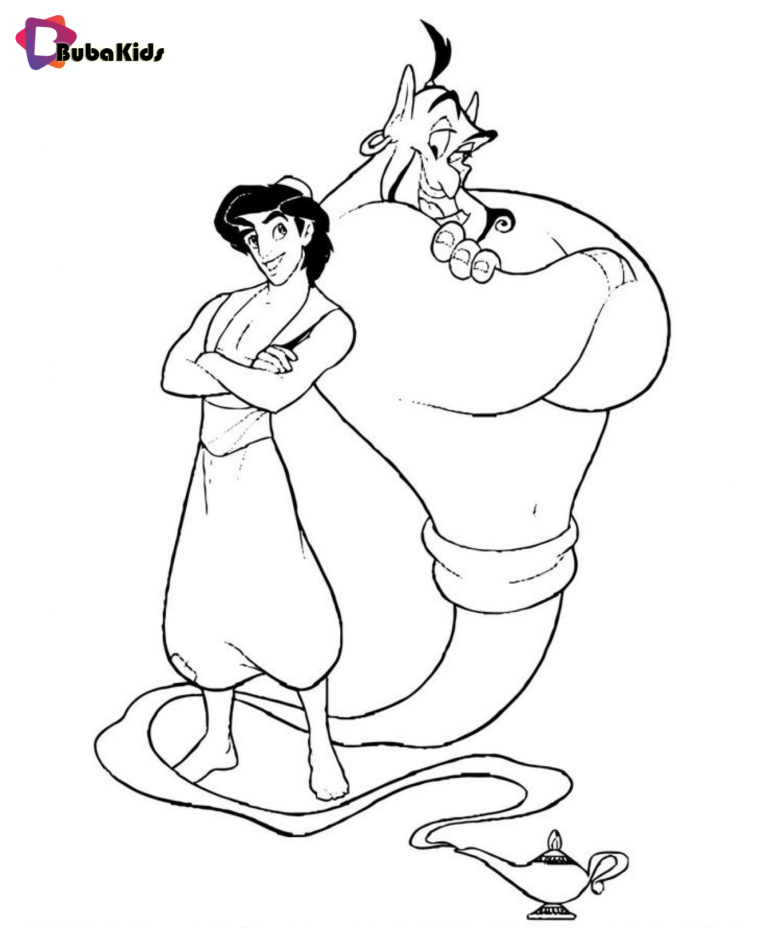 Aladdin And Genie Jin. Aladdin printable Coloring Page. | BubaKids.com