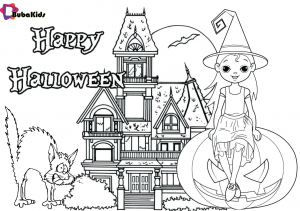 Little witch halloween party costume. Printable Coloring page ...