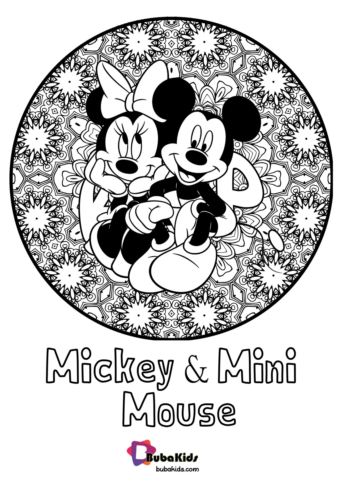Mickey and Mini Mouse Floral Coloring Pages | BubaKids.com
