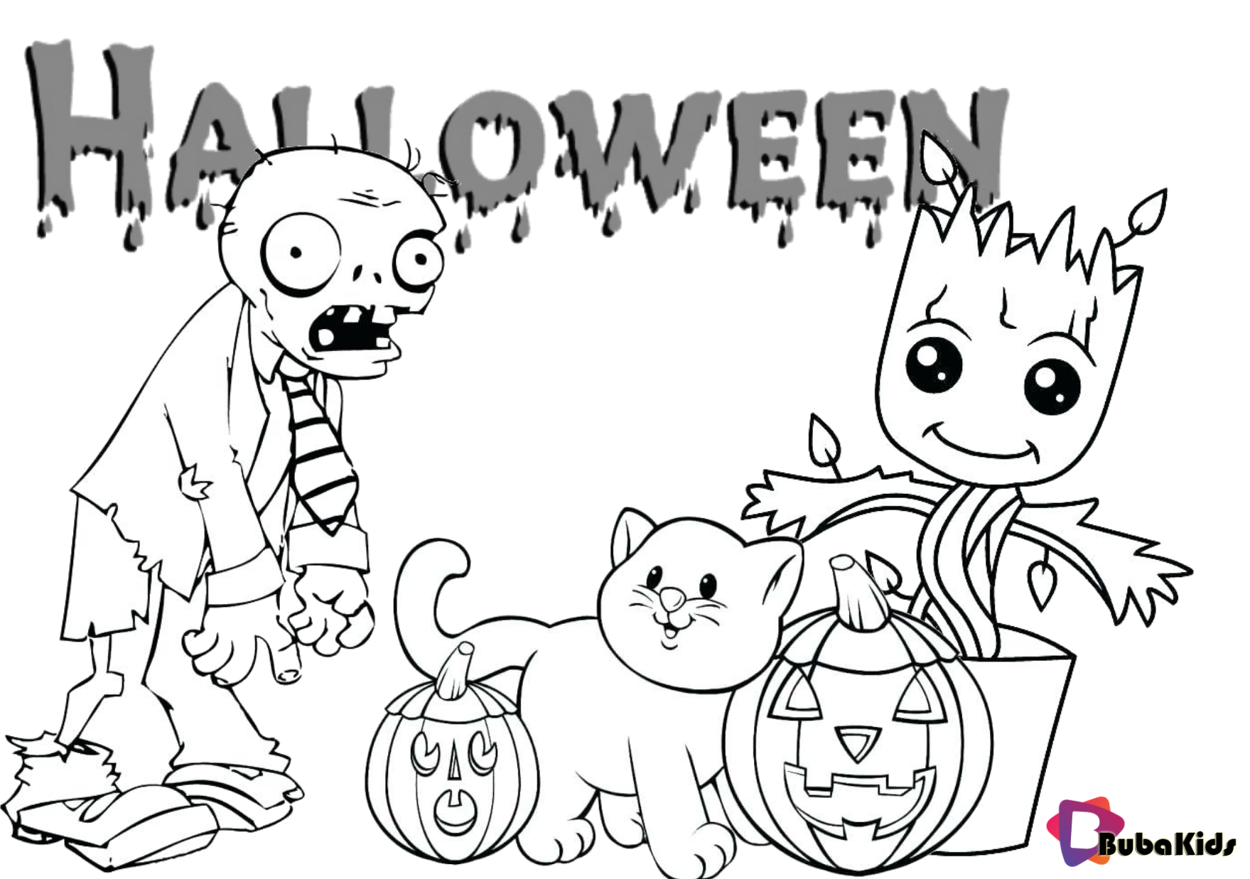 Zombie, plant and cat halloween 2019 printable coloring pages ...