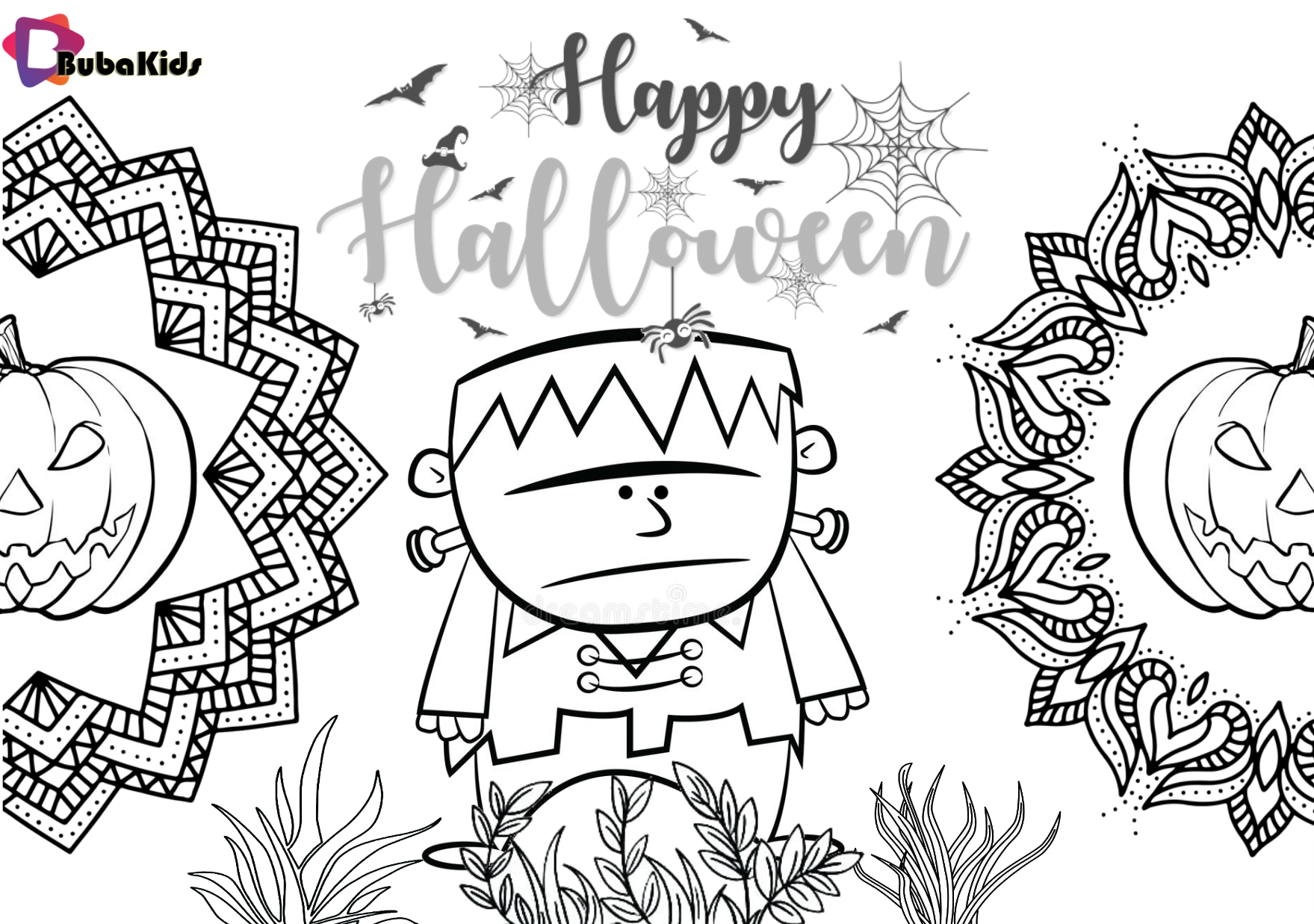 Mandala halloween pumpkins and frankenstein printable coloring page ...