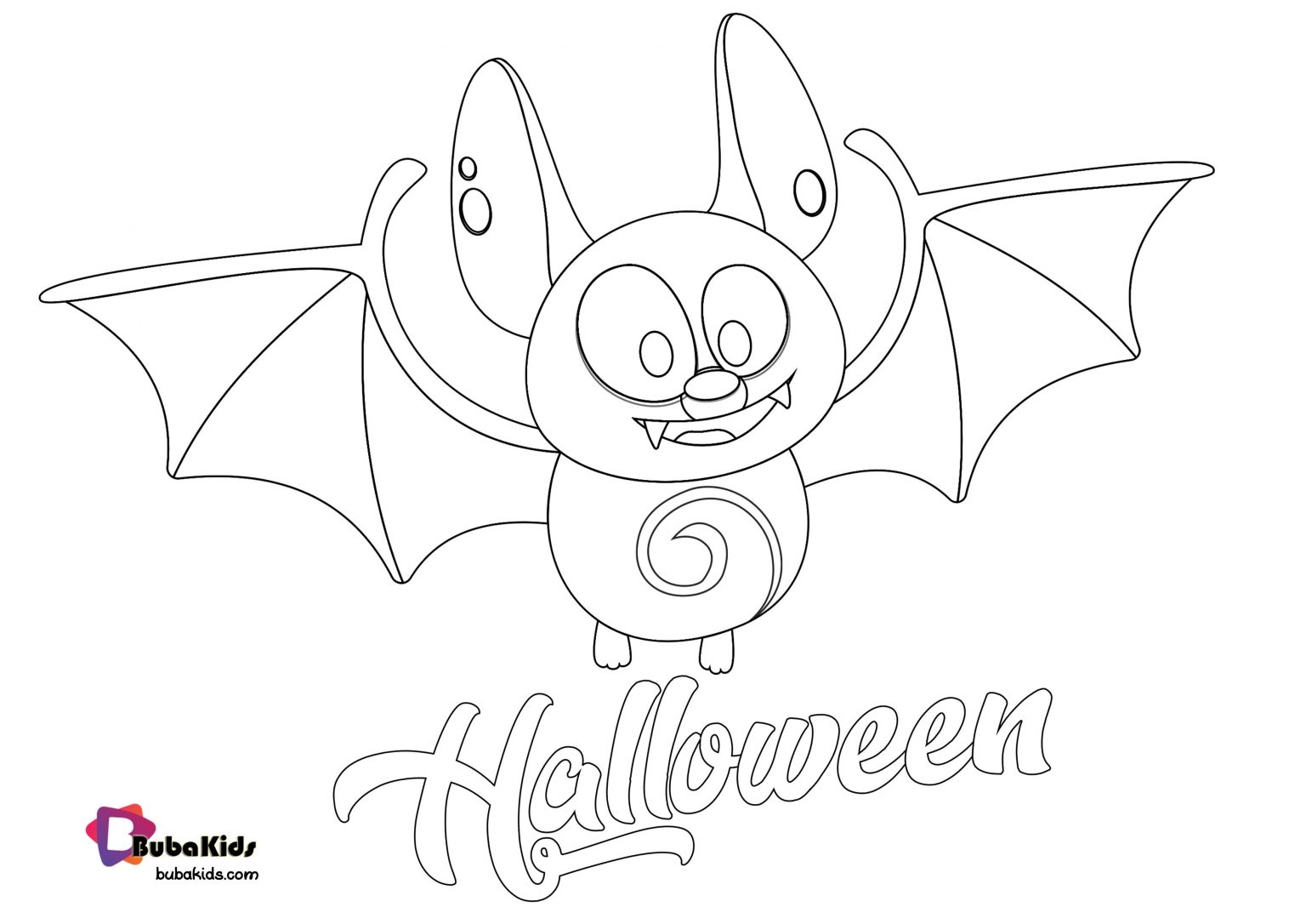 Bat Welcome October Happy Halloween Coloring Page | BubaKids.com