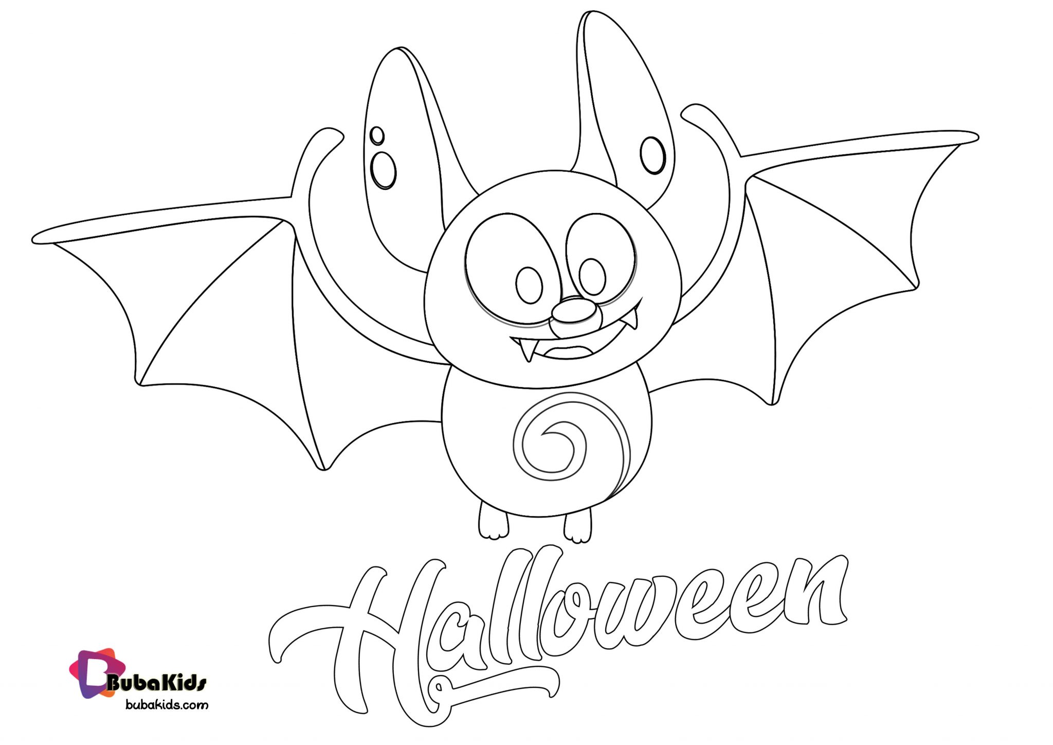 Bat Welcome October Happy Halloween Coloring Page | BubaKids.com