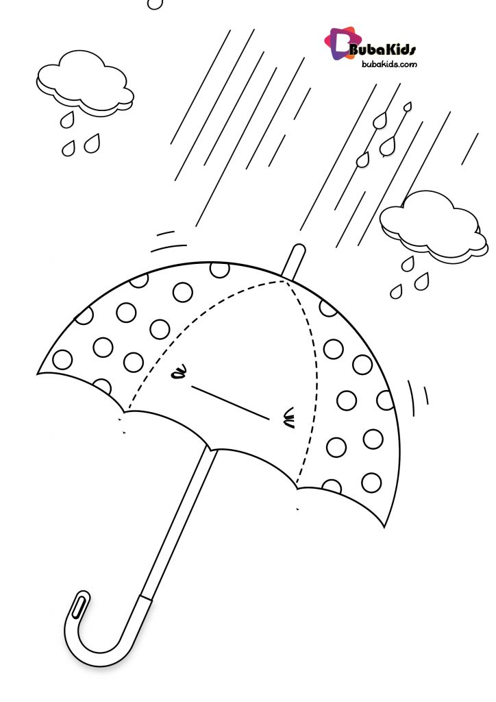 Rainy Day Umbrella Printable Coloring Page | BubaKids.com