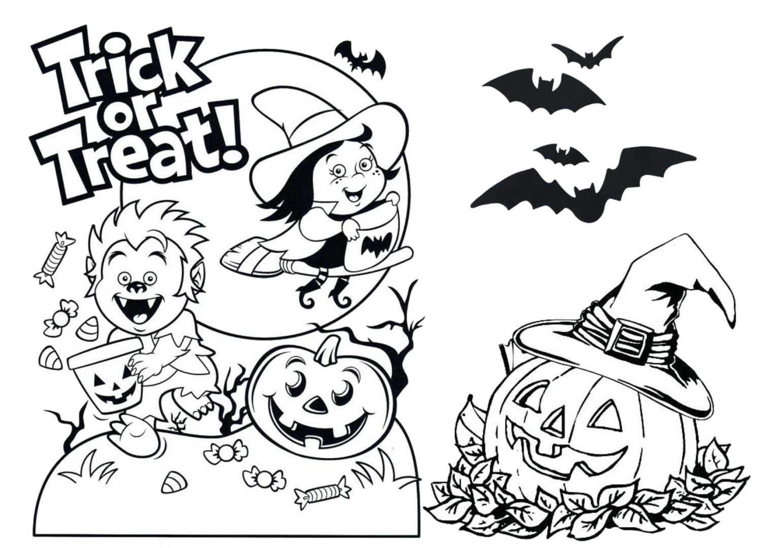 Trick or treat free printable coloring pages. | BubaKids.com