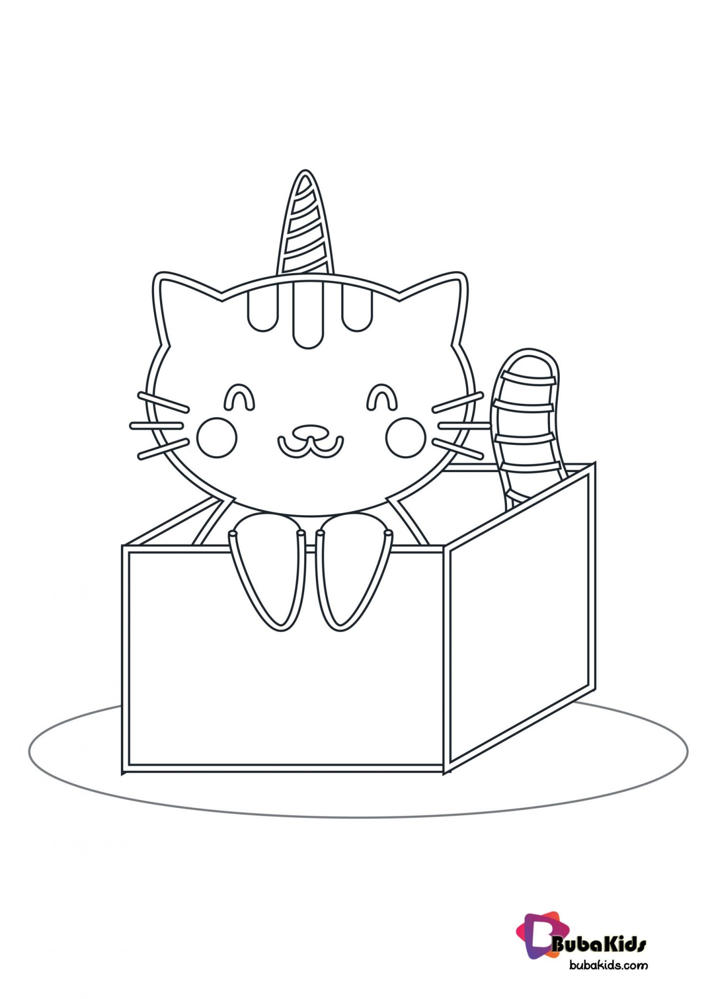 Cat in The Box Coloring Page | BubaKids.com