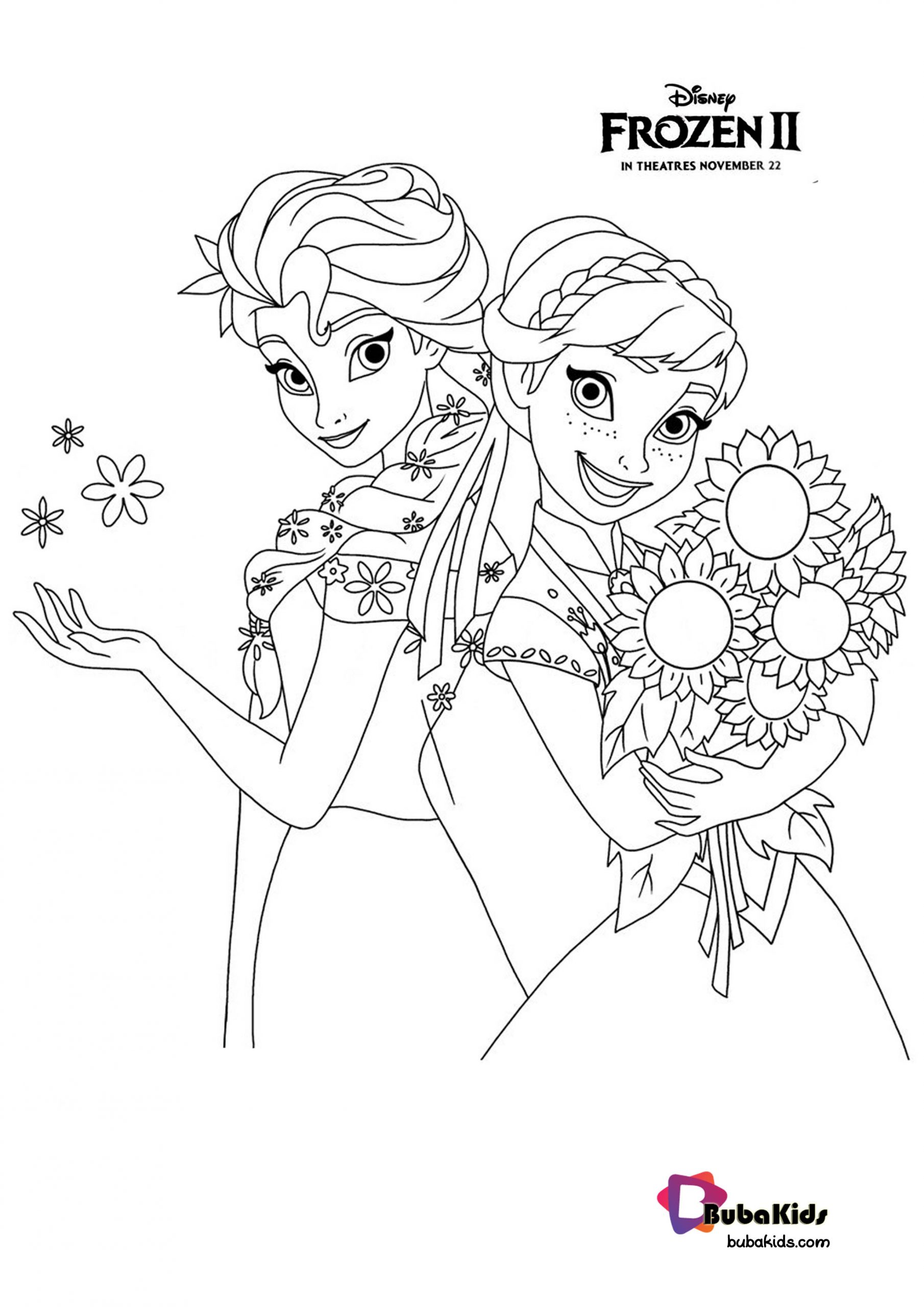 Frozen 2 Princess Anna Elsa Coloring Page | BubaKids.com