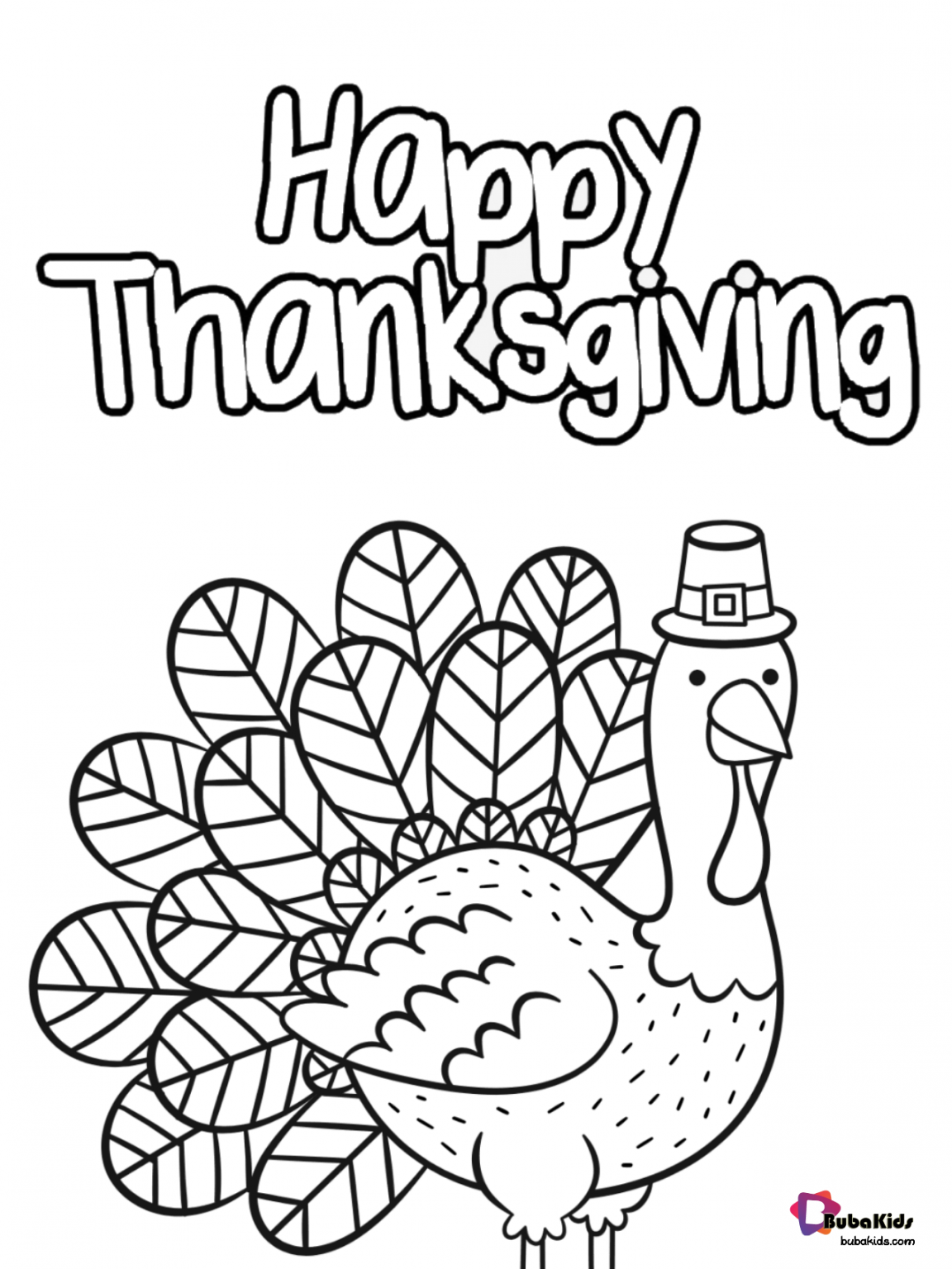 Free and printable Happy thanksgiving coloring page. | BubaKids.com