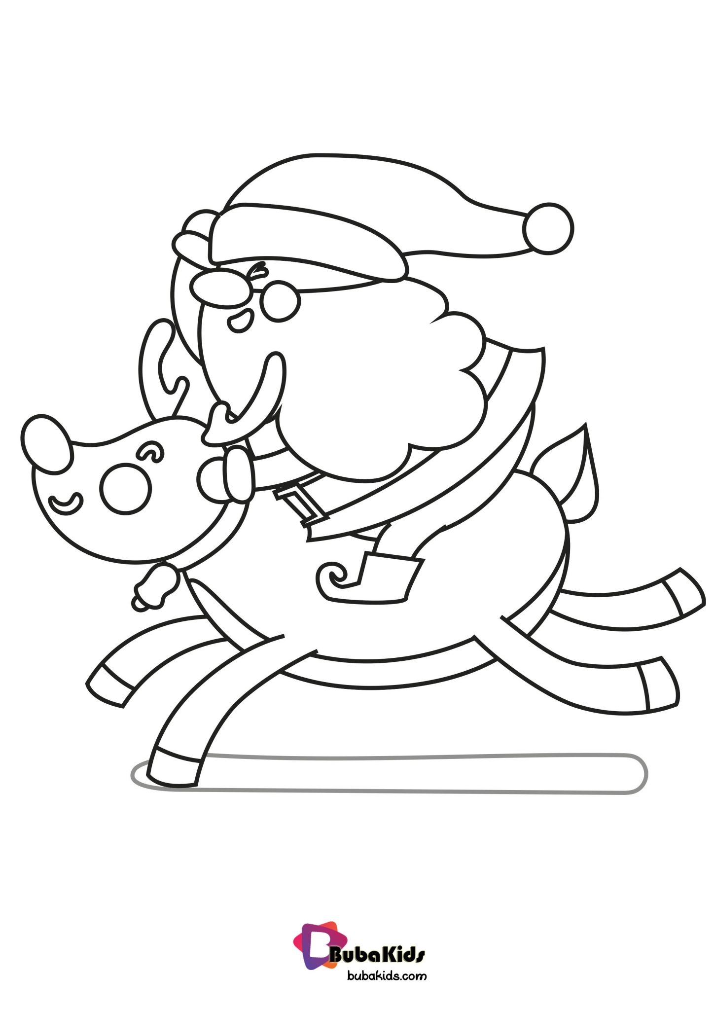 Santa and Deer Coloring Page | BubaKids.com