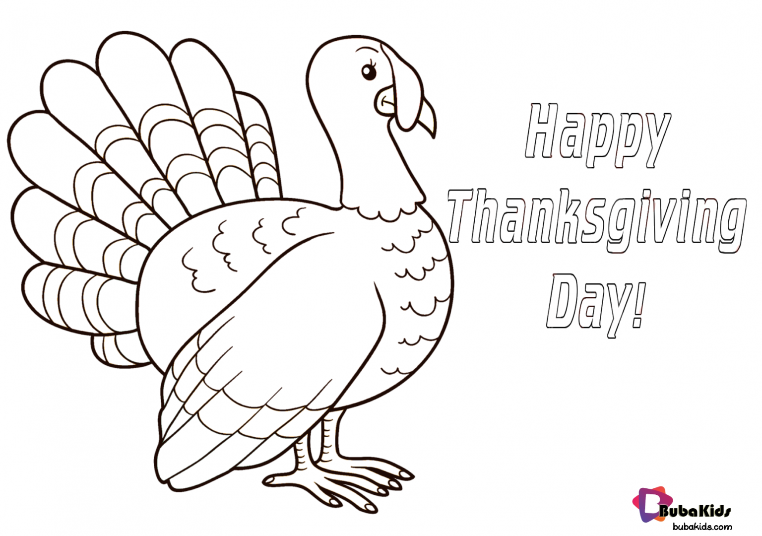 Turkey thanksgiving day printable coloring page. | BubaKids.com