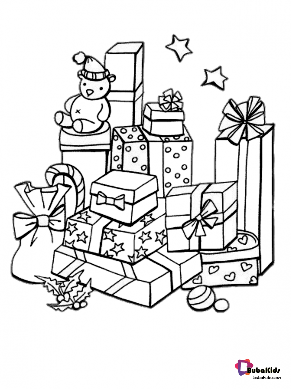 Free download and printable christmas gifts coloring picture | BubaKids.com