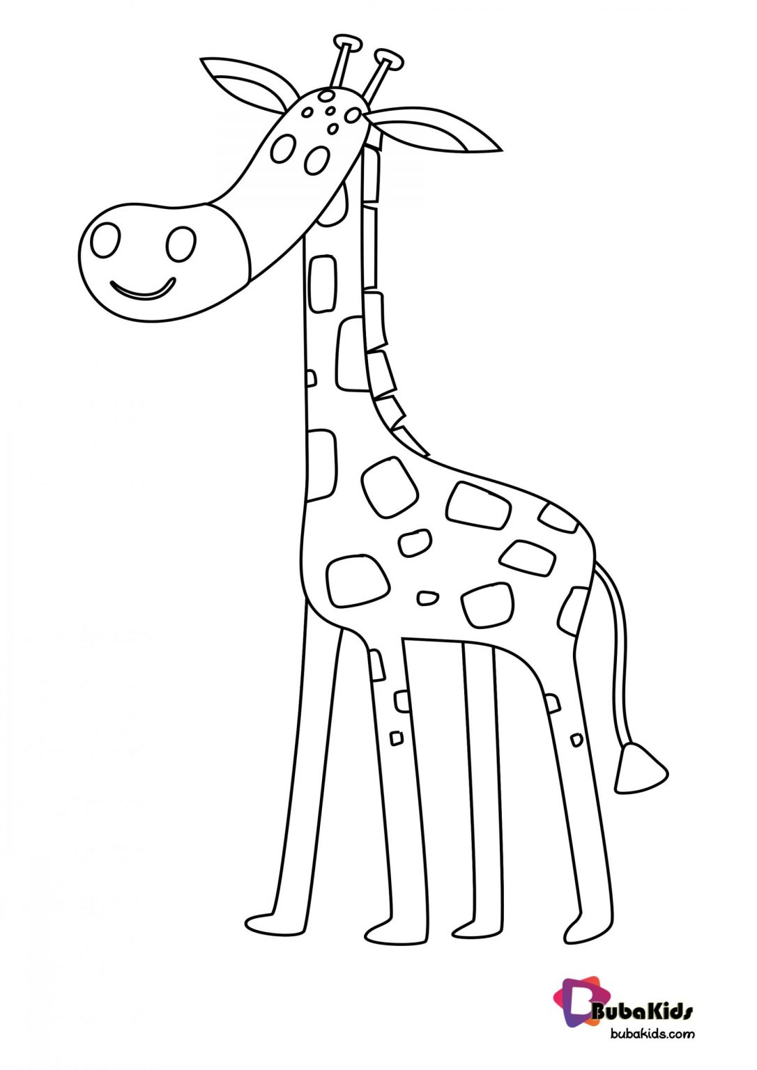 Cute Giraffe For Preschool Kids Coloring Page | BubaKids.com
