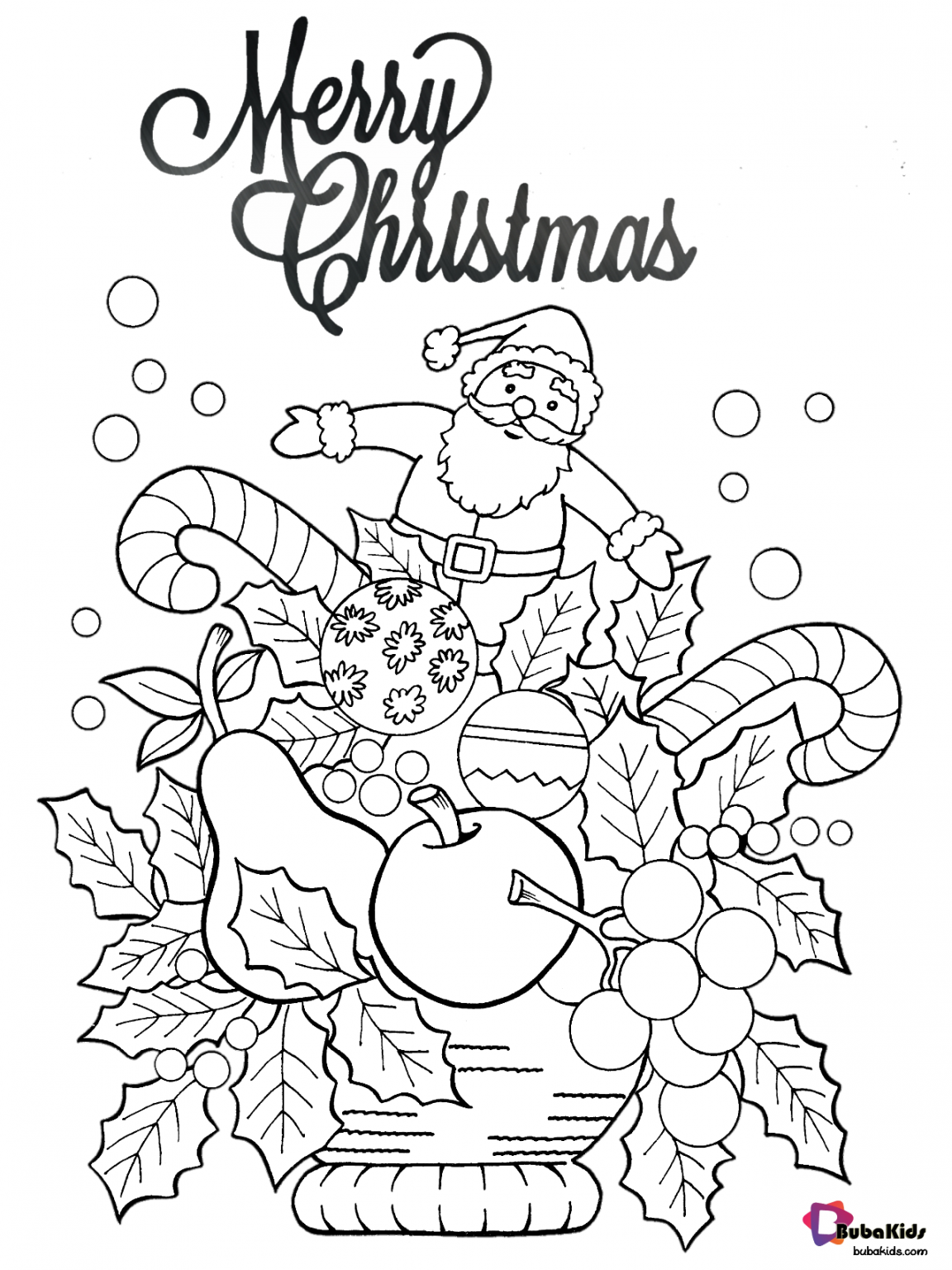 Free download to print santa merry christmas coloring pages. | BubaKids.com