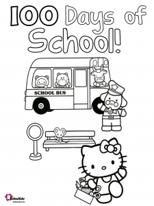 Hello Kitty 100 days of school printable coloring page | BubaKids.com