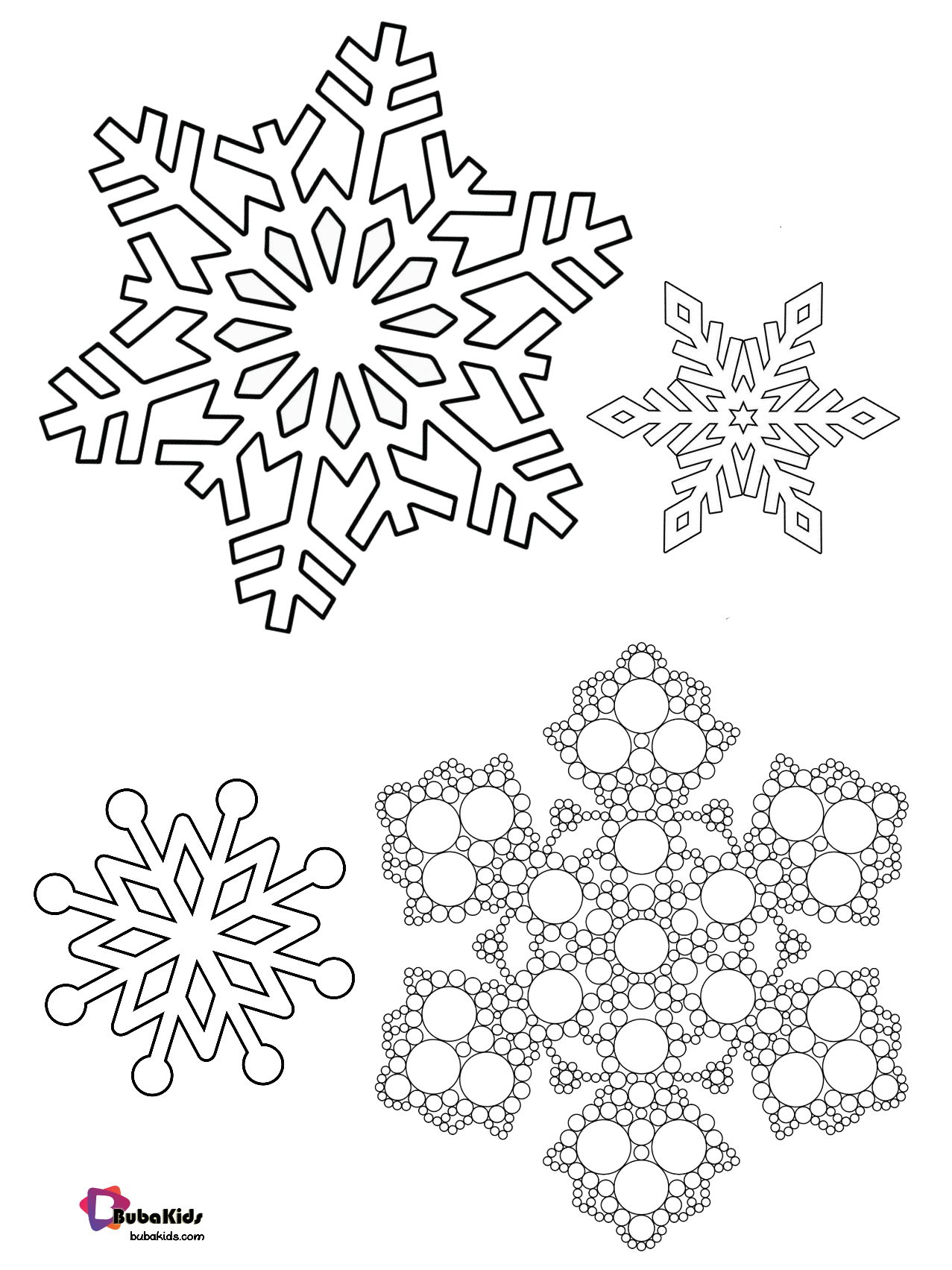 Printable easy winter snowflakes coloring page. | BubaKids.com