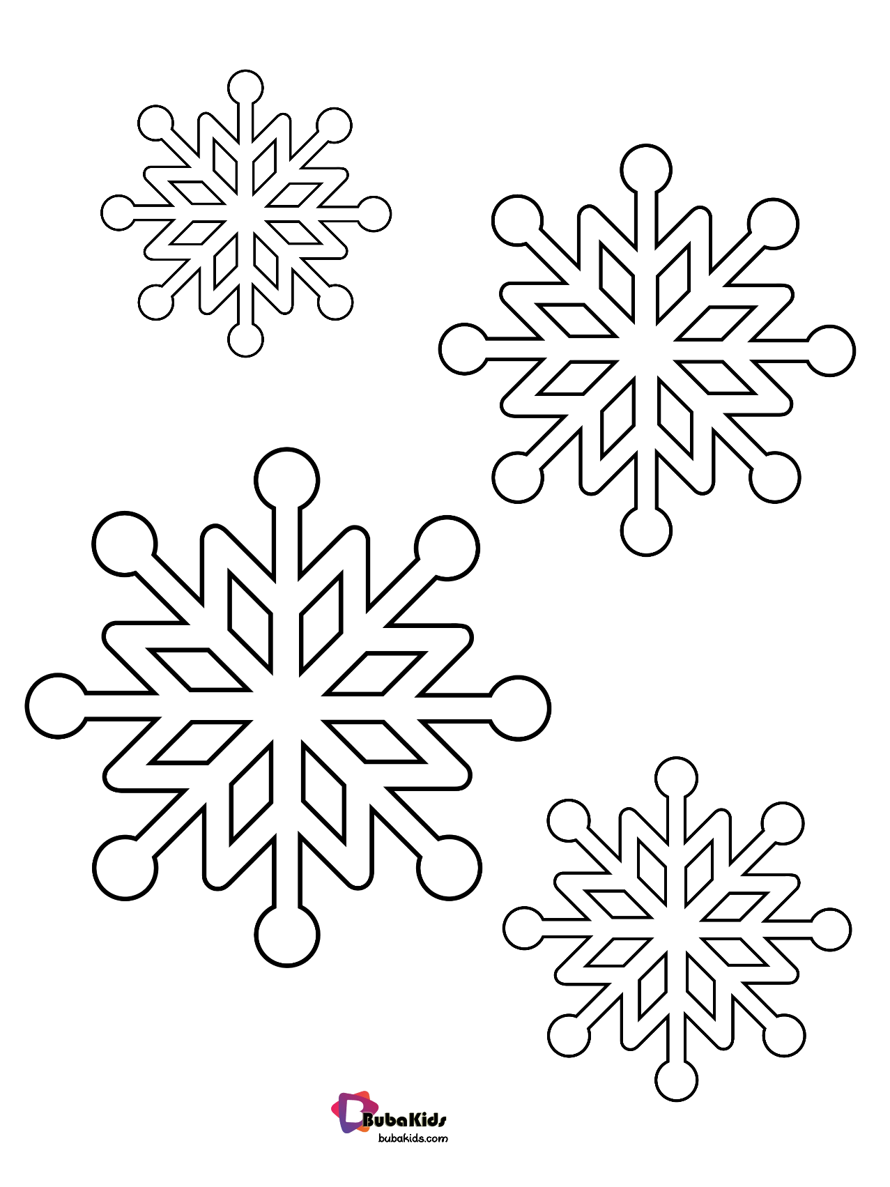 Simple and easy winter snowflake coloring page. | BubaKids.com