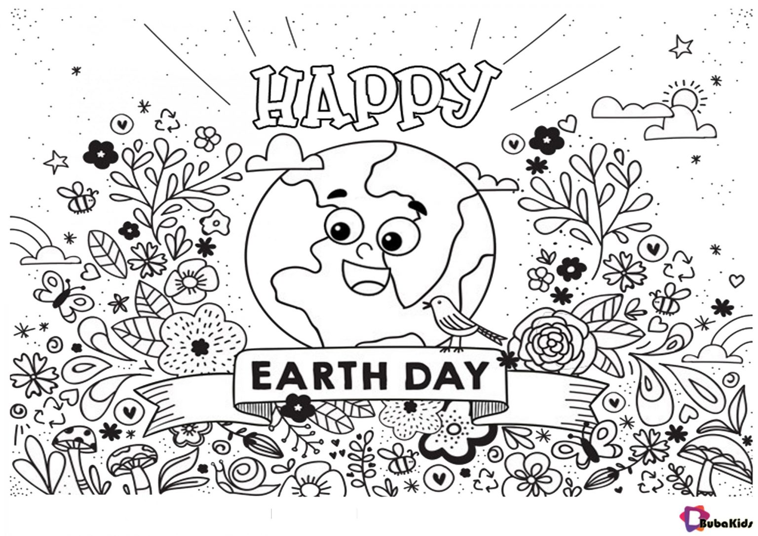Happy earth day coloring pages | BubaKids.com