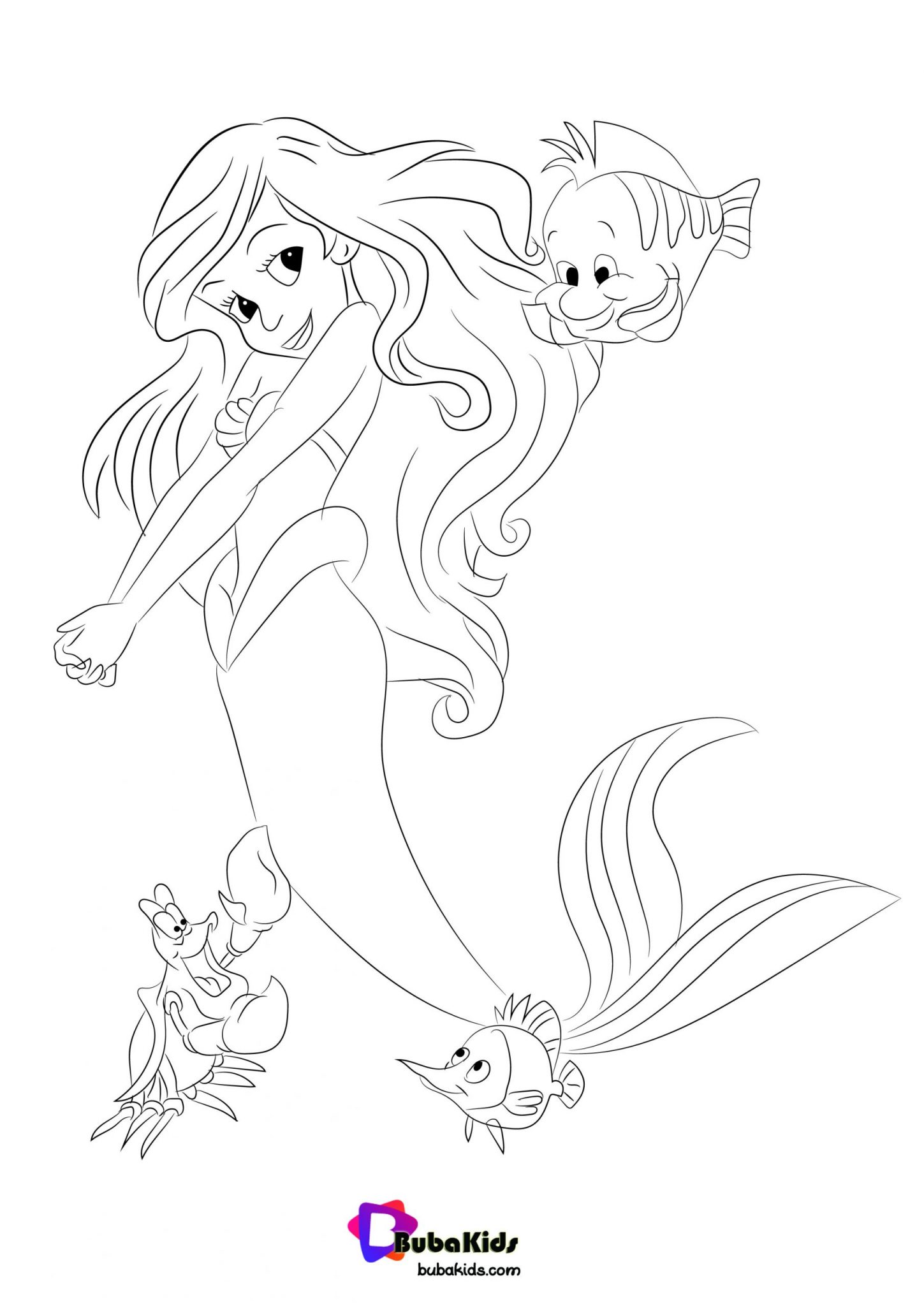 Princess Ariel Coloring Page Tracing By Bubakids | BubaKids.com