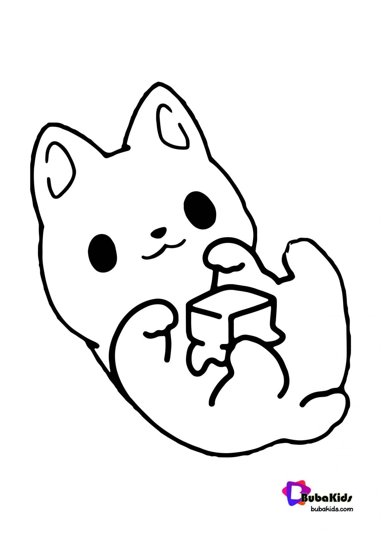 Kawaii Kitten Playing Box Coloring Page | BubaKids.com