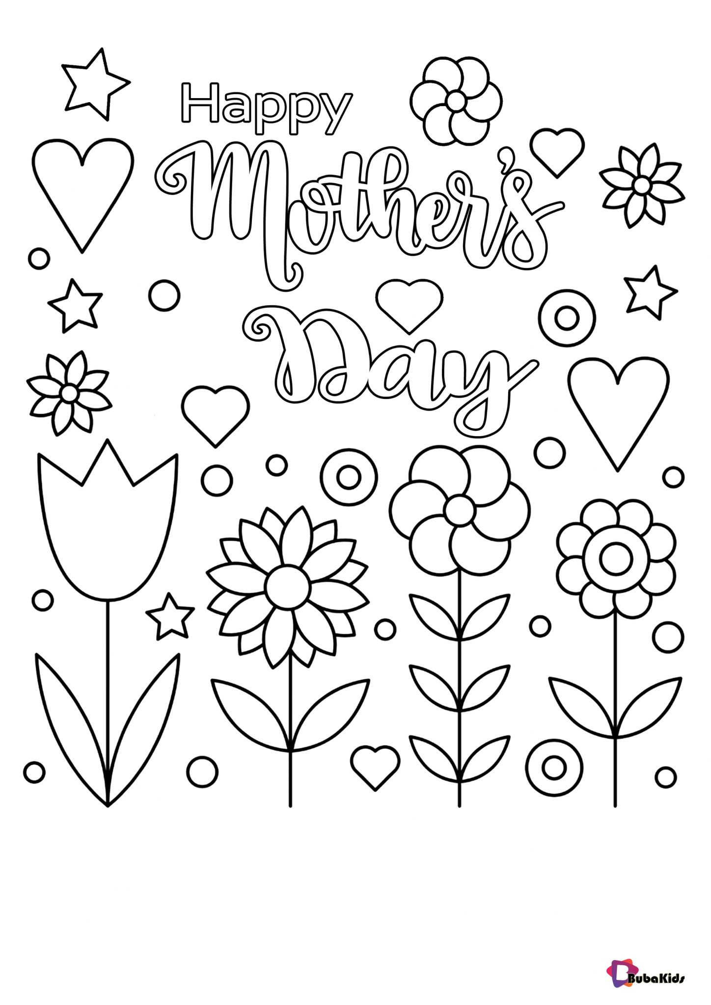 Happy mother's day coloring pages happy tulips flowers hearts ...