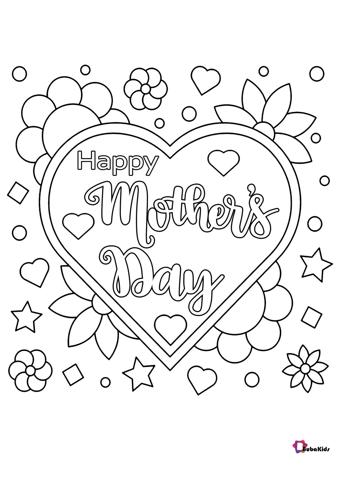 Happy mother's day coloring pages hearts and flowers | BubaKids.com