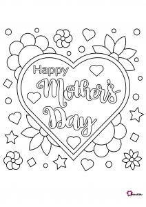 Happy mother's day coloring pages hearts and flowers | BubaKids.com