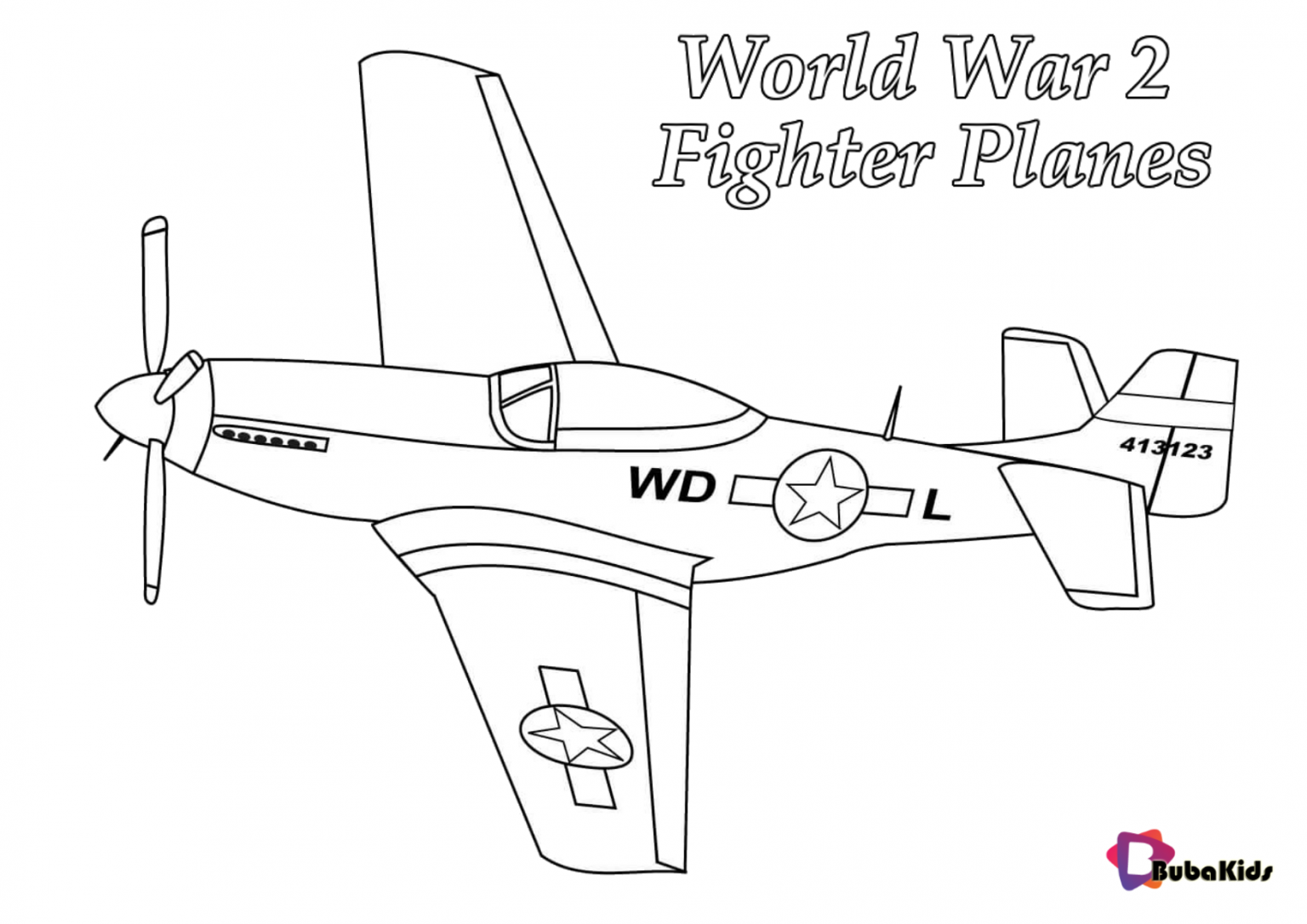 P-51 Mustang world war 2 fighter planes coloring pages | BubaKids.com