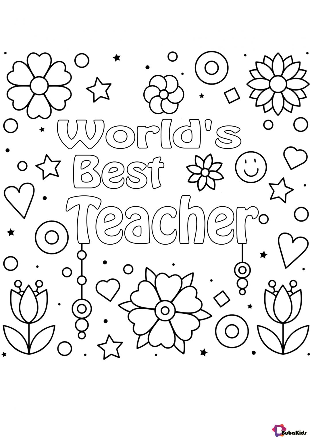 Teacher appreciation day coloring pages flowers hearts | BubaKids.com