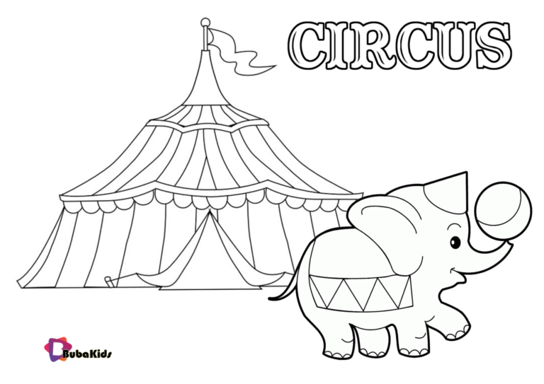 Circus tent and elephant easy and simple coloring page for preschool ...