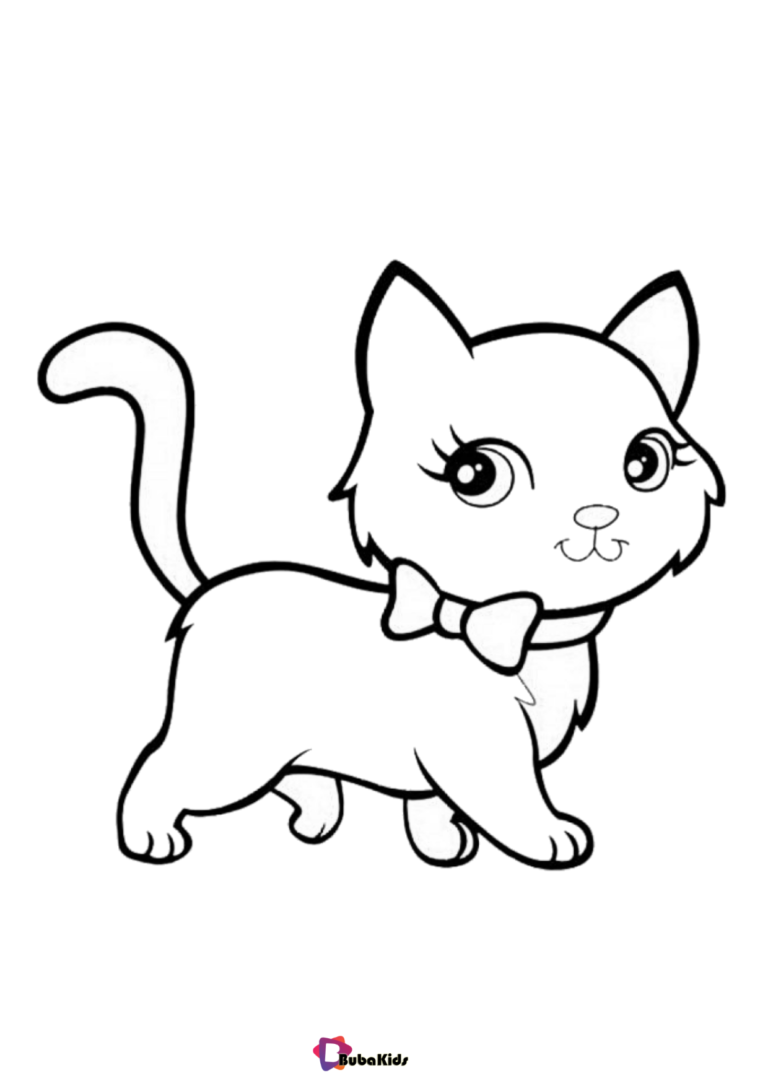 Cute kitten coloring page for kids colouring pages | BubaKids.com