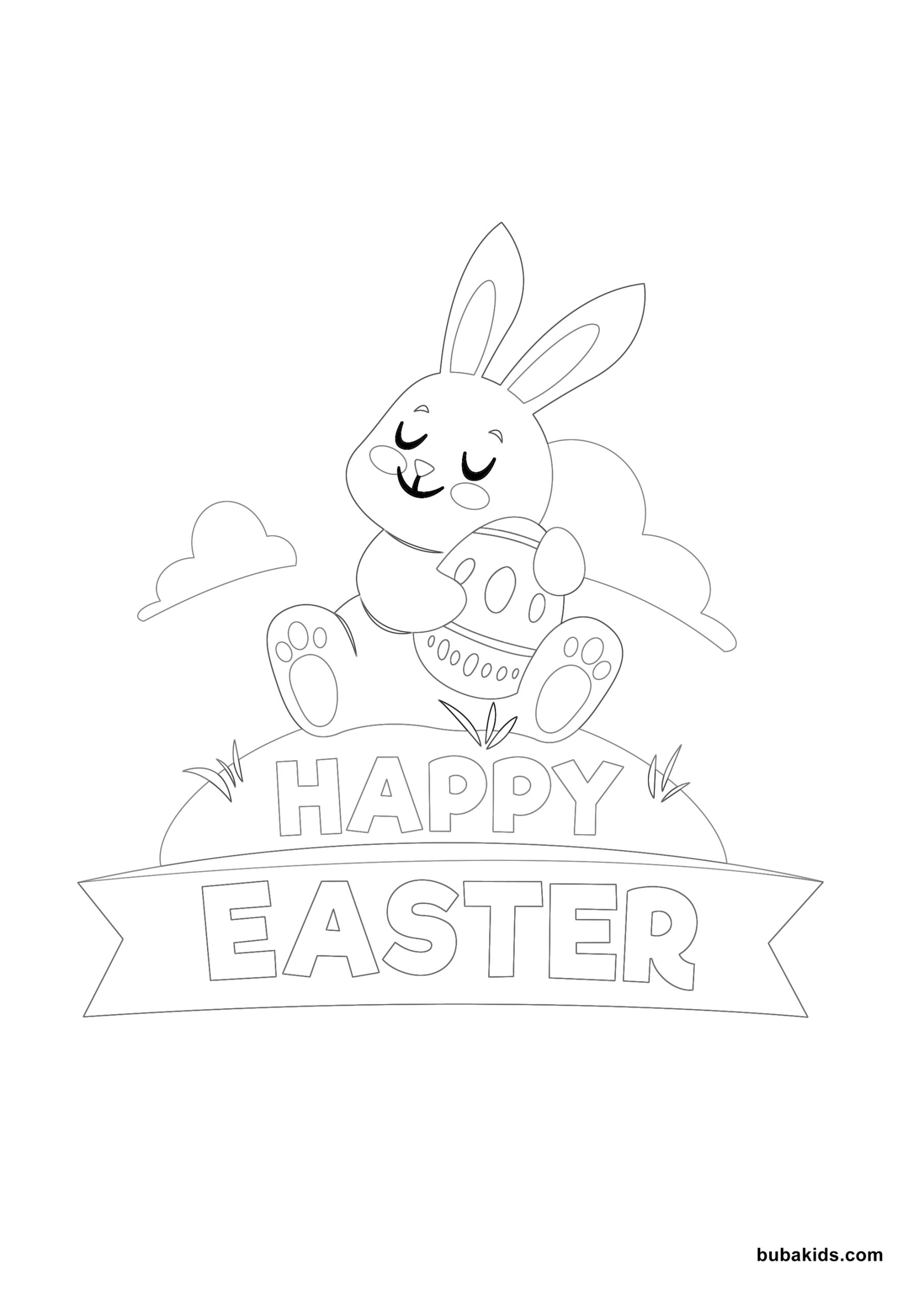 Easter bunny and egg coloring page | BubaKids.com