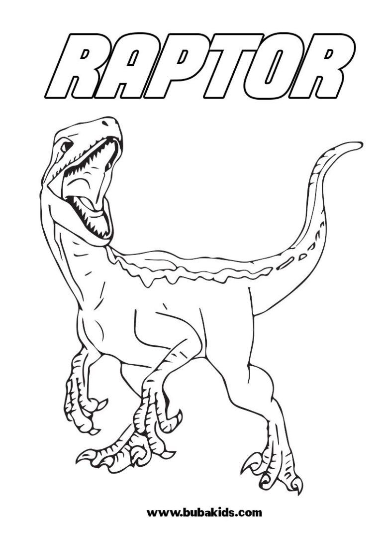 Dinosaurs Raptor Coloring Page For Kids | BubaKids.com