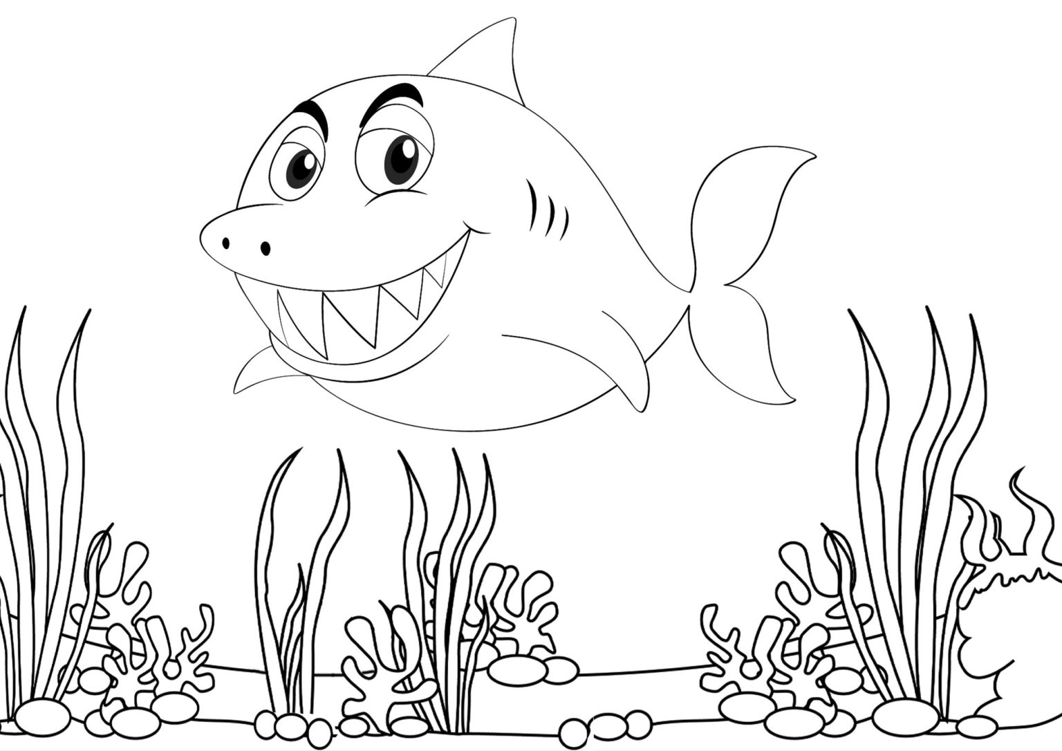 Funny shark coloring page | BubaKids.com