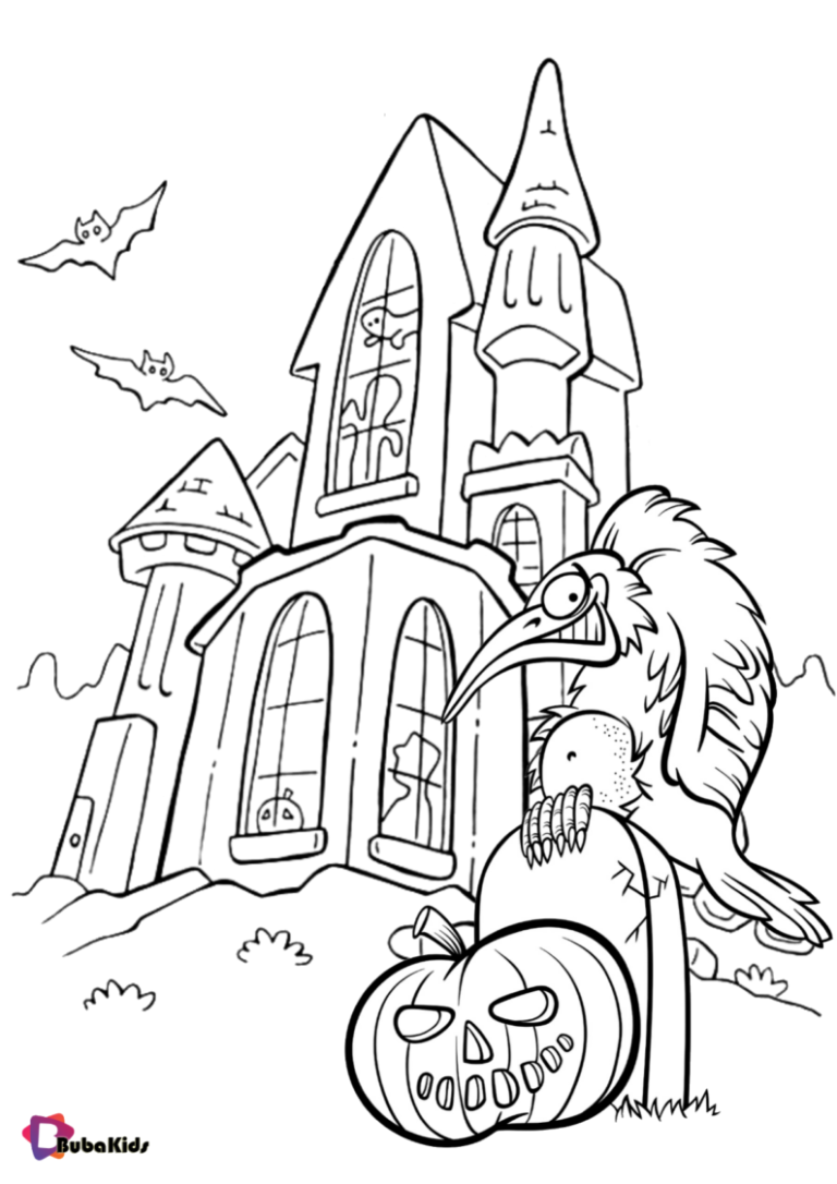 Halloween haunted house and scary pumpkin coloring pages | BubaKids.com