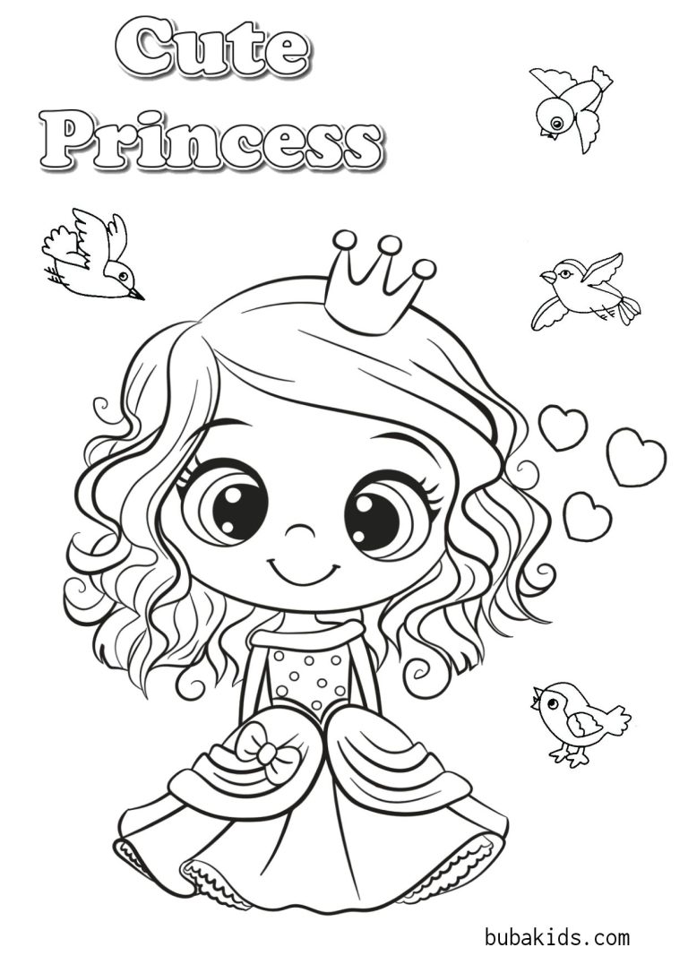 cute princess with beautiful eyes coloring page | BubaKids.com