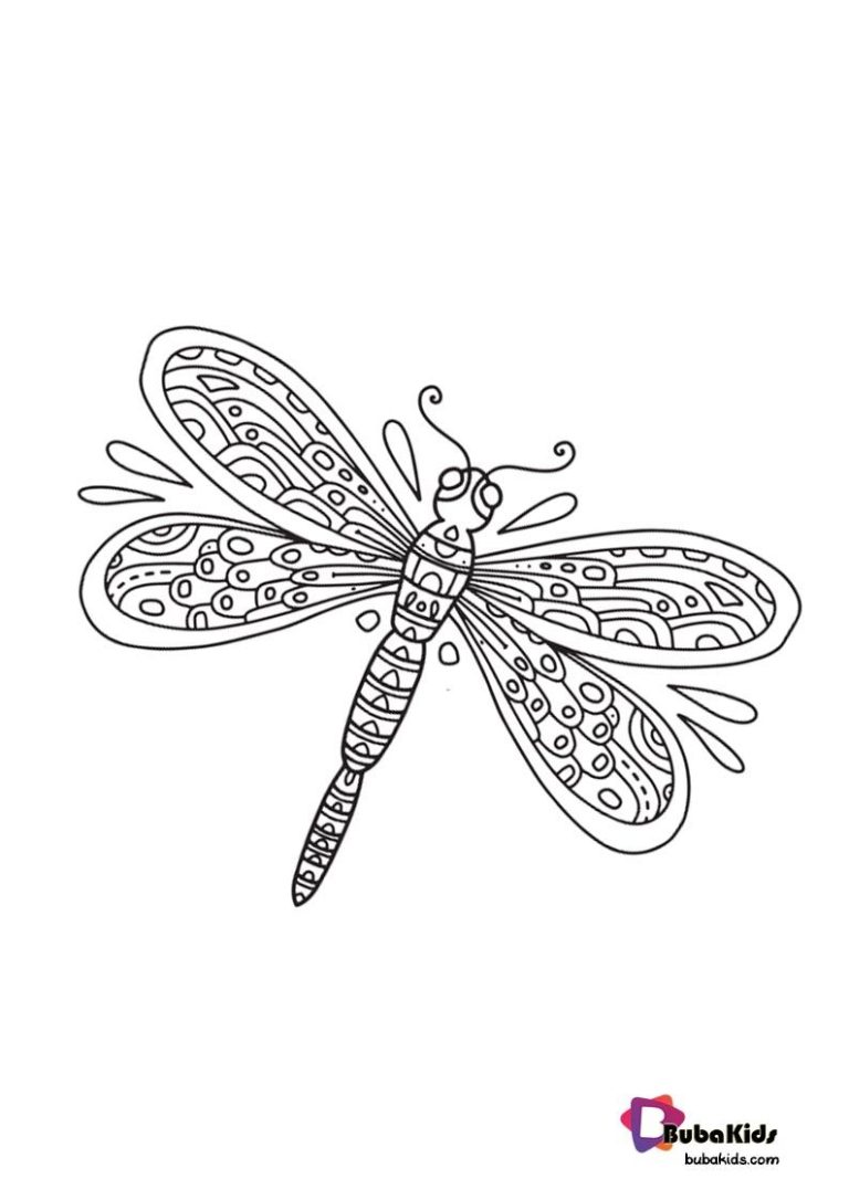 easy peasy dragonfly animal coloring page for kids | BubaKids.com