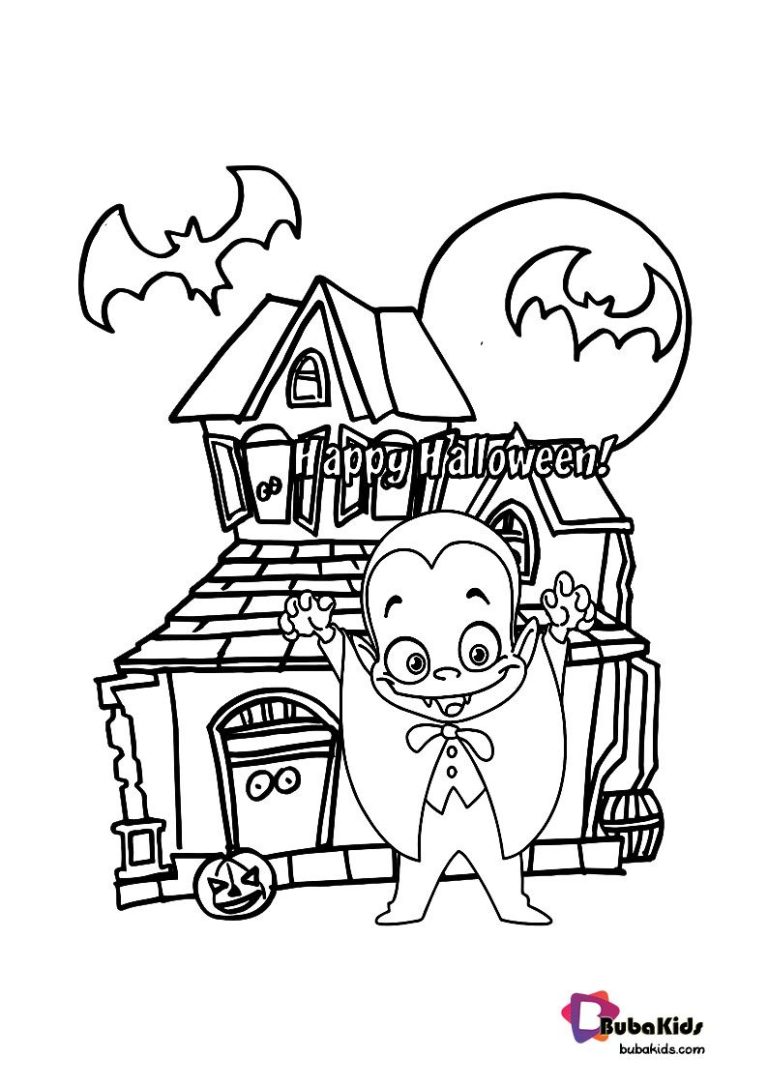little vampire and haunted house coloring page bubakids | BubaKids.com