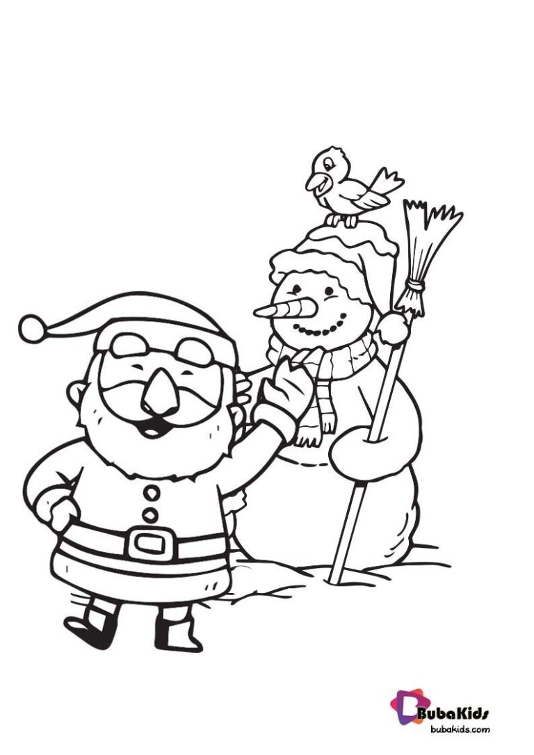 Santa claus and snowman coloring page for kids | BubaKids.com