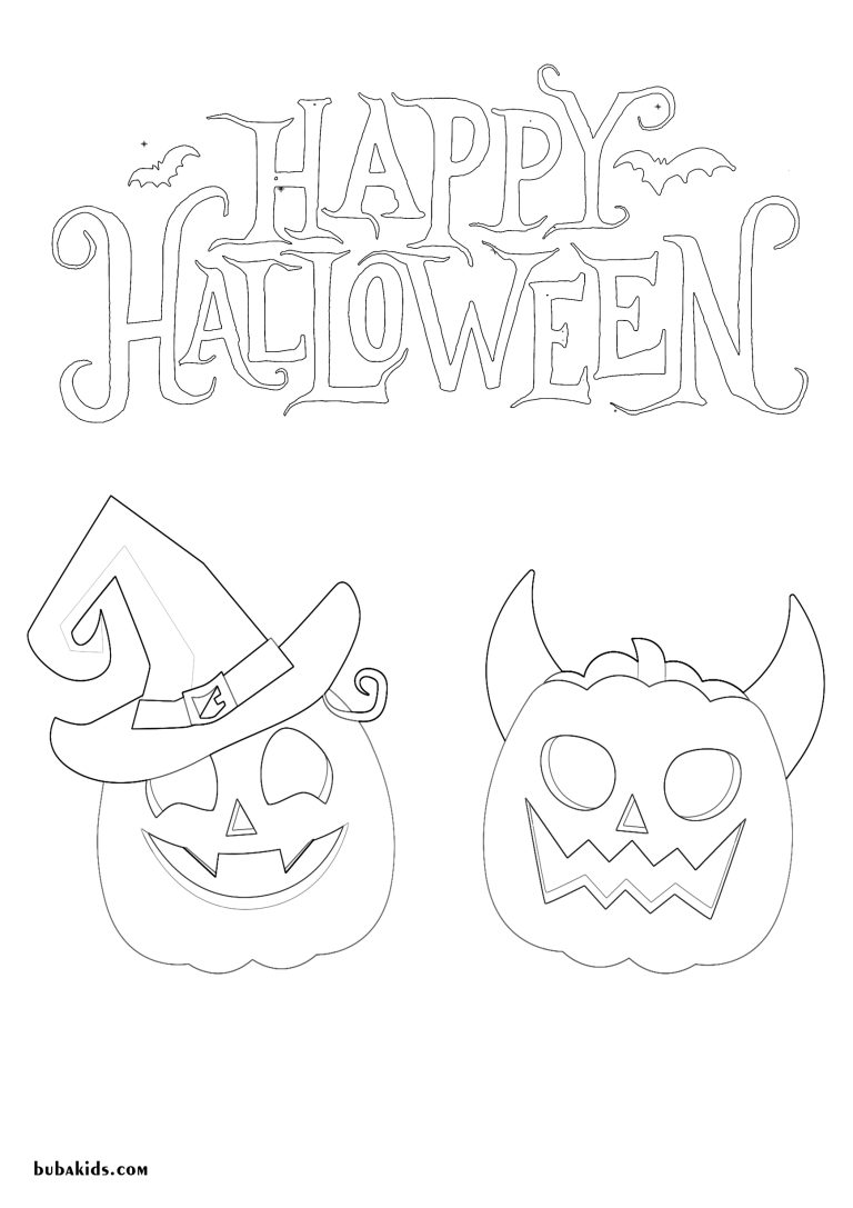 Happy Halloween easy coloring page bubakids | BubaKids.com