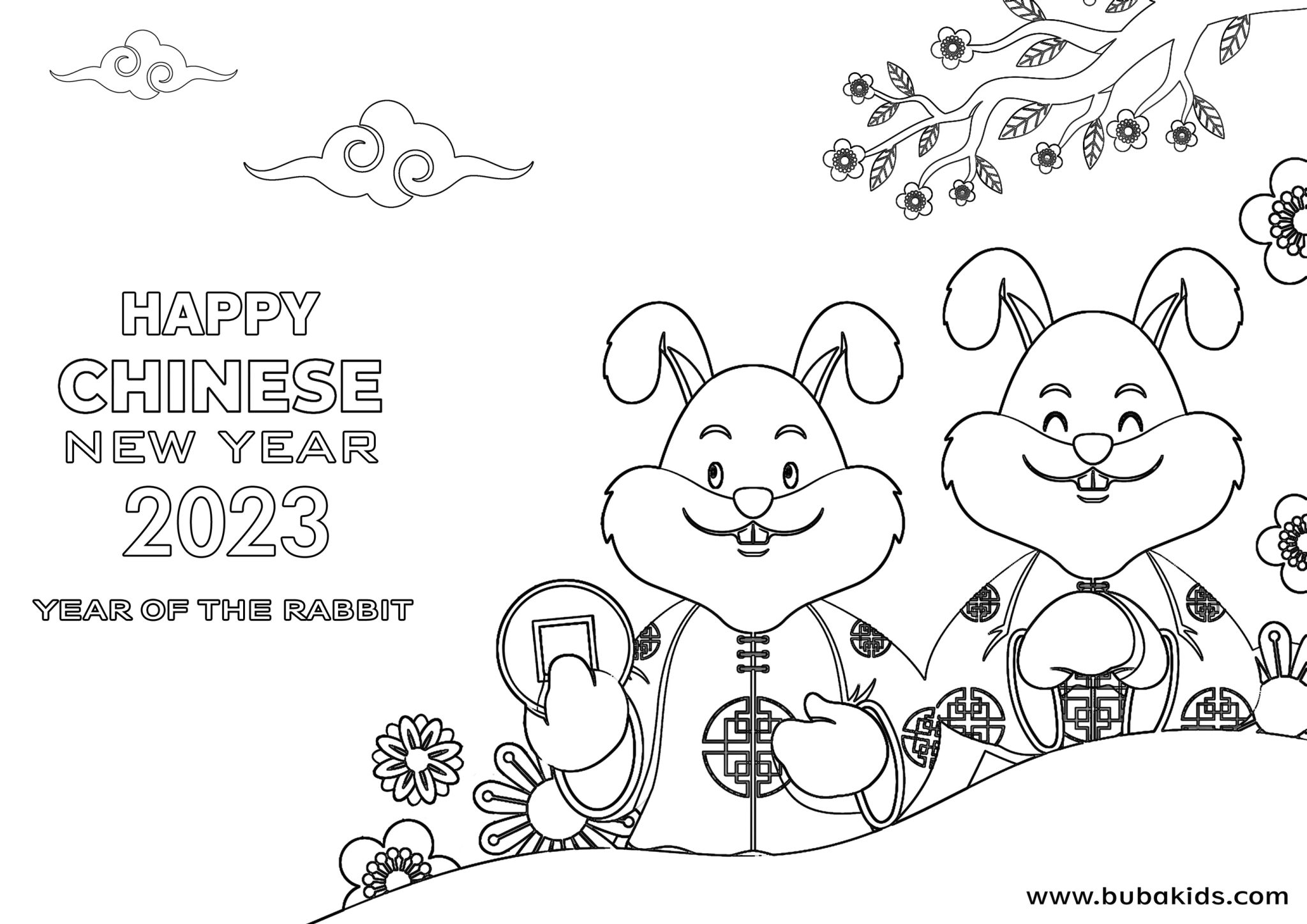Free and Easy Happy Chinese New Year Coloring | BubaKids.com