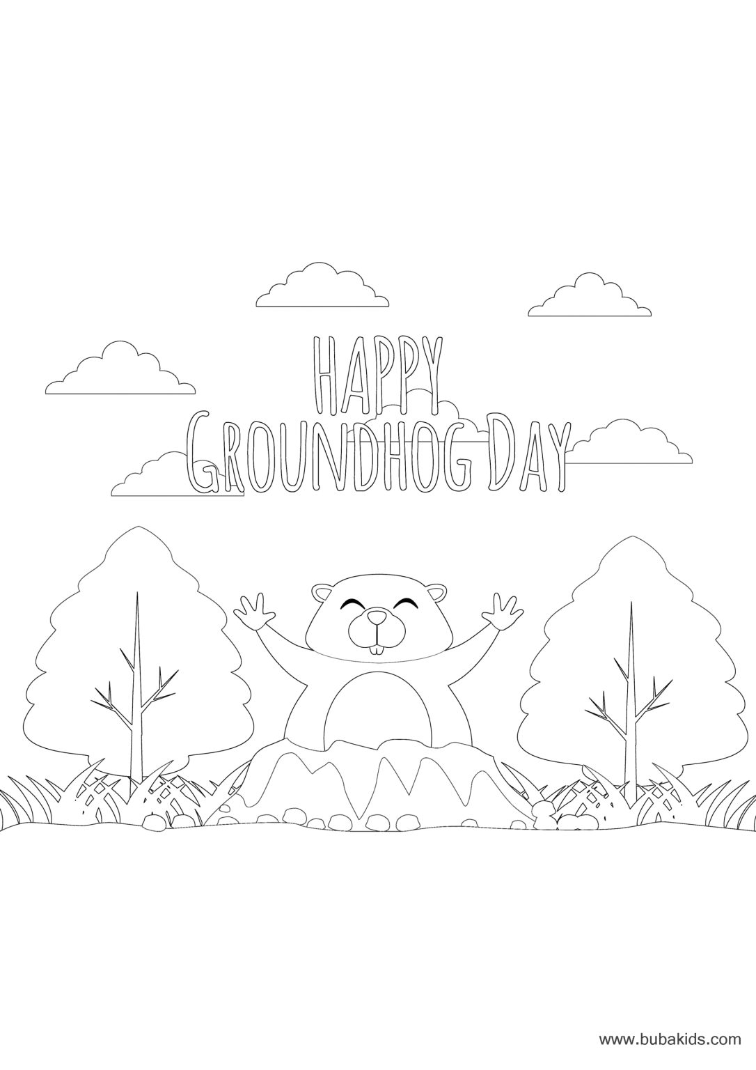 Best coloring page Happy Groundhog Day coloring sheet | BubaKids.com
