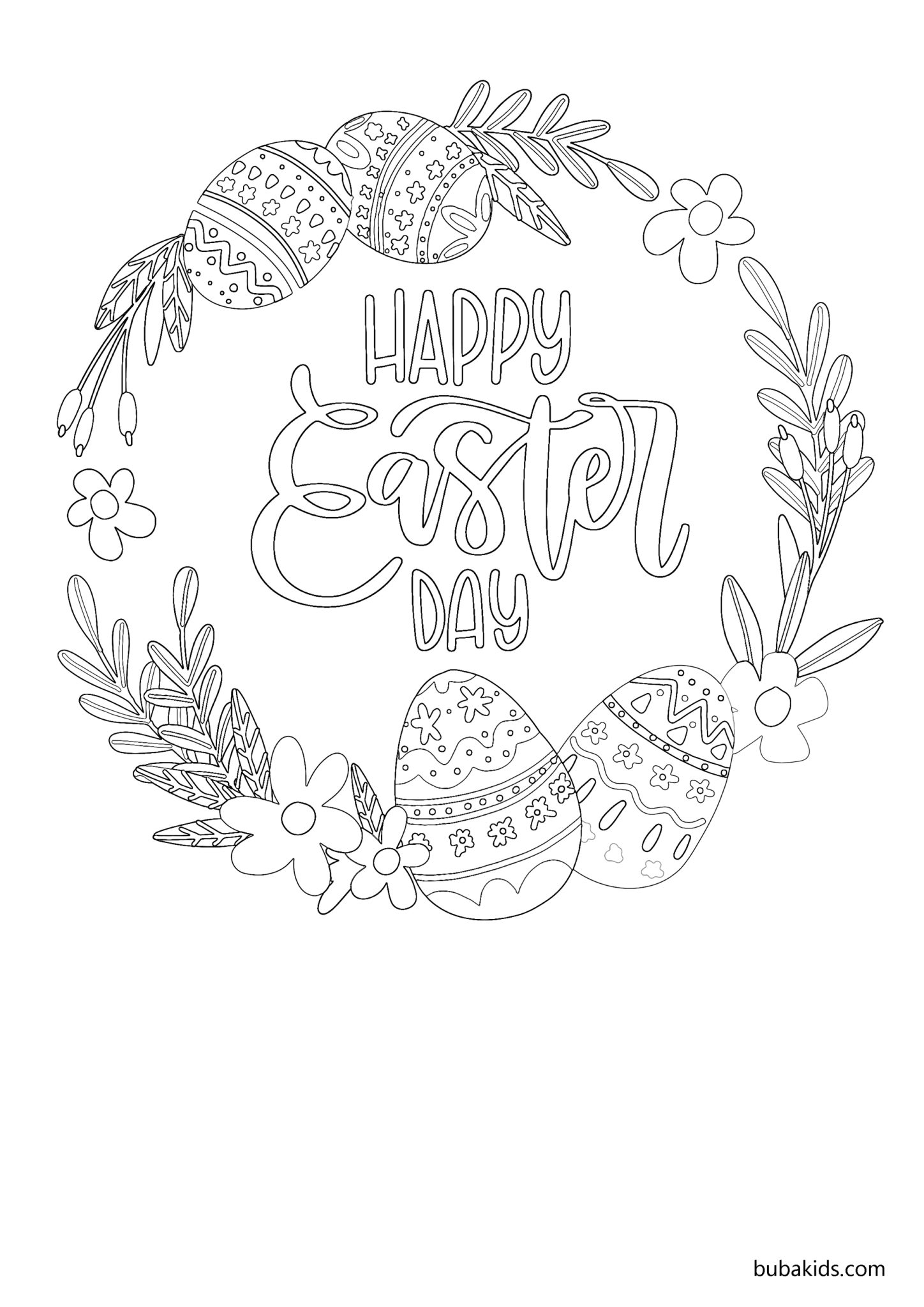Easy decorative Happy Easter Day Coloring Page | BubaKids.com
