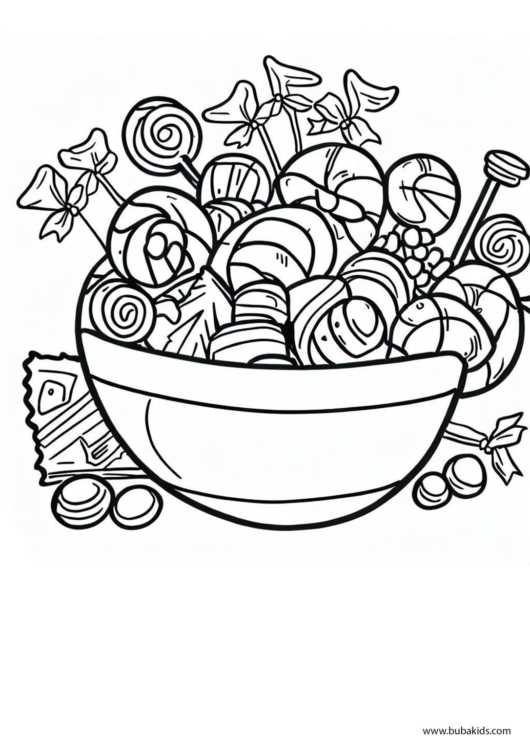 image of a bowl full of candy coloring pages | BubaKids.com
