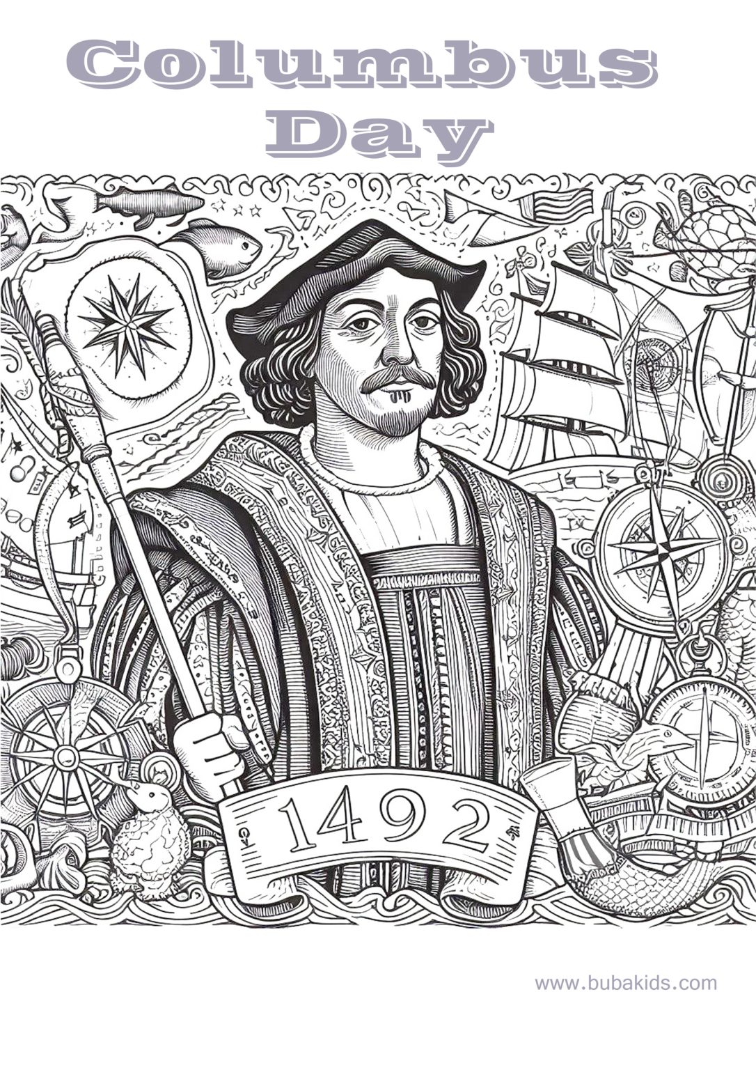 Columbus Day Coloring Page | BubaKids.com