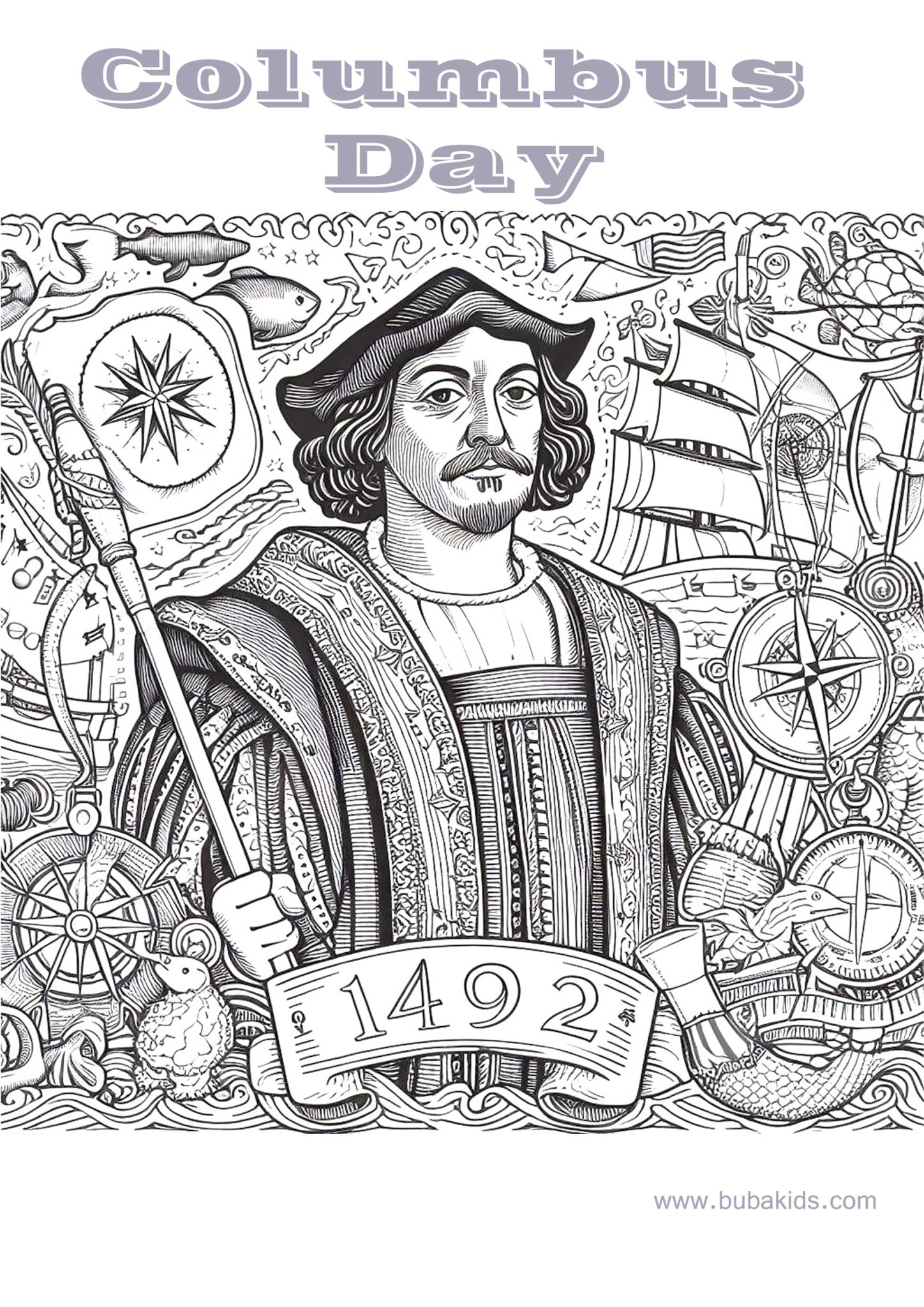 Columbus Day Coloring Page | BubaKids.com