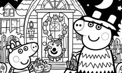 Free Happy Halloween Peppa Pig family halloween party coloring page ...