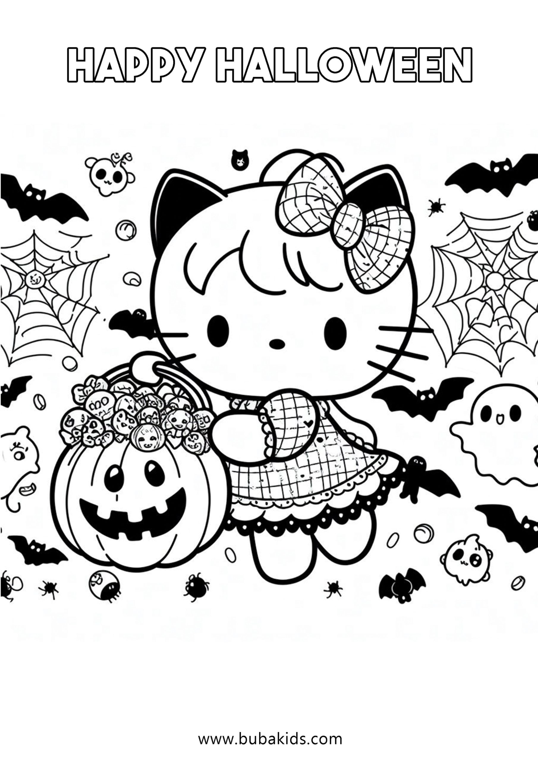 Hello Kitty Trick Or Treat Halloween Coloring Page Bubakids BubaKids