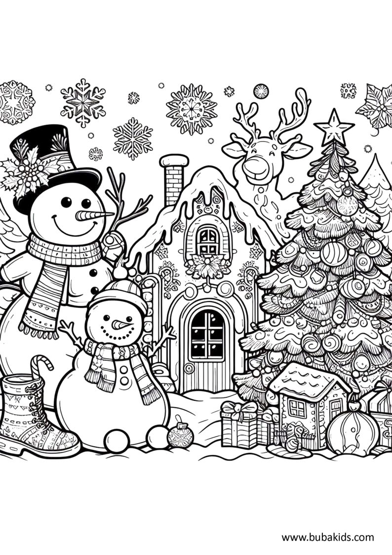 christmas theme coloring page easy and printable | BubaKids.com